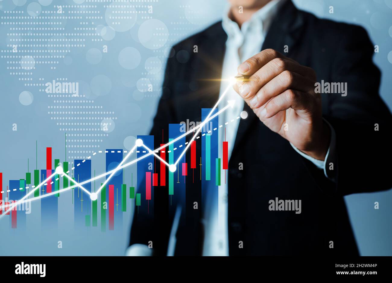 business man showing earnings statistics graph Stock Photo - Alamy