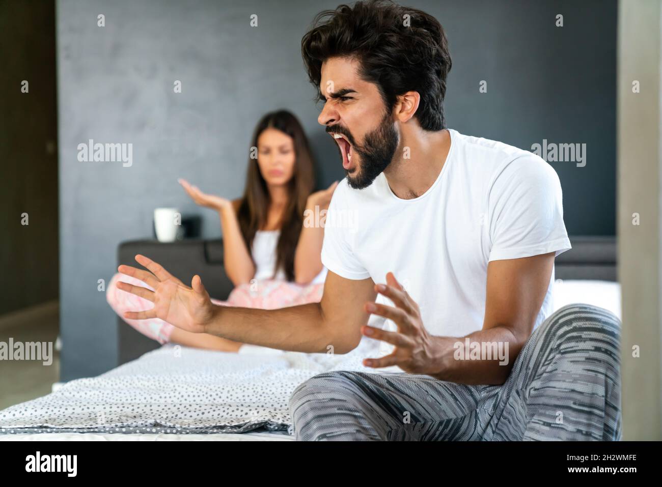 Frustrated couple arguing and having marriage problems. Domestic ...