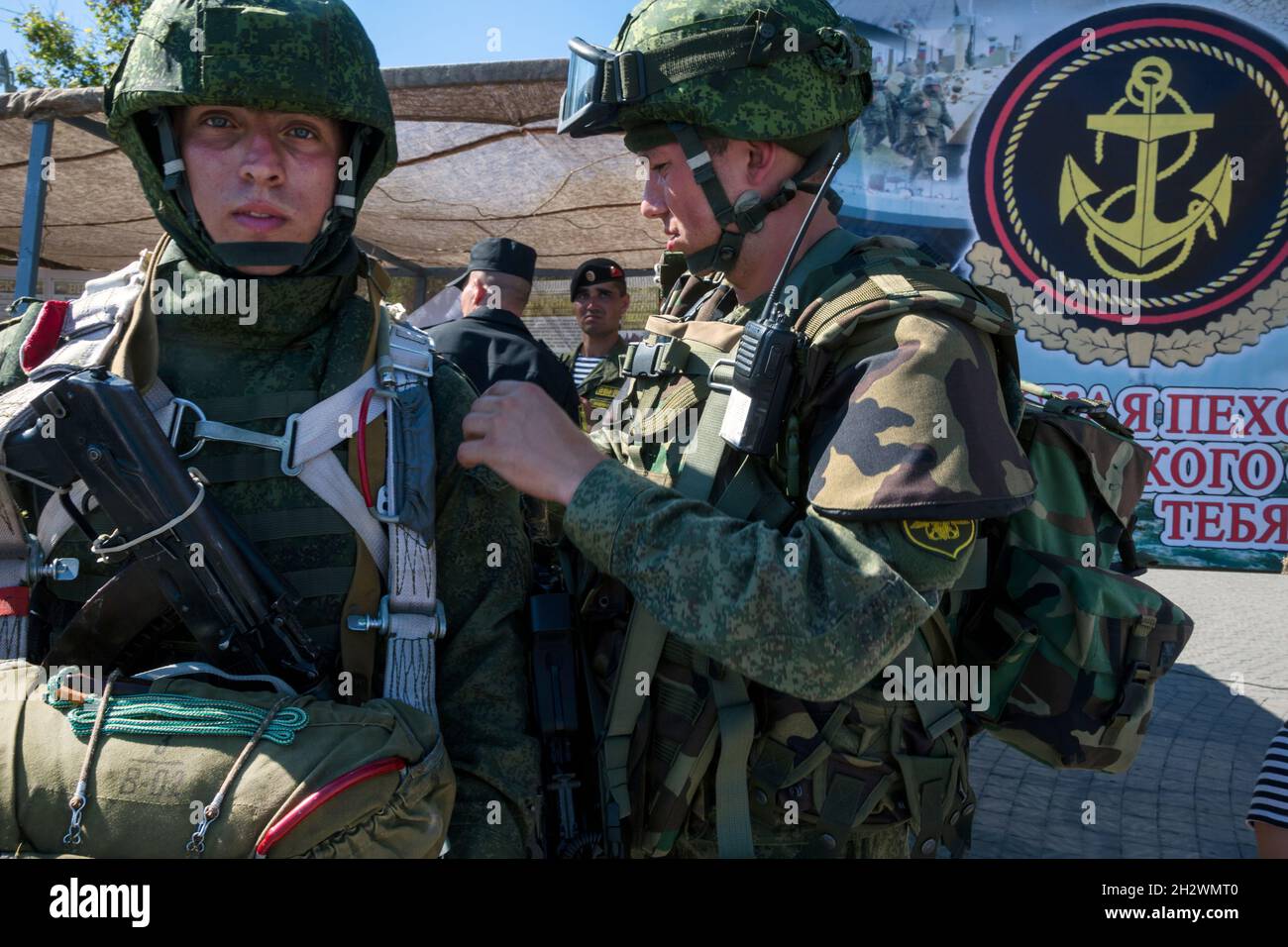 Sevastopol, Crimea. 19th of July, 2015 Russian soldiers (marine corps ...