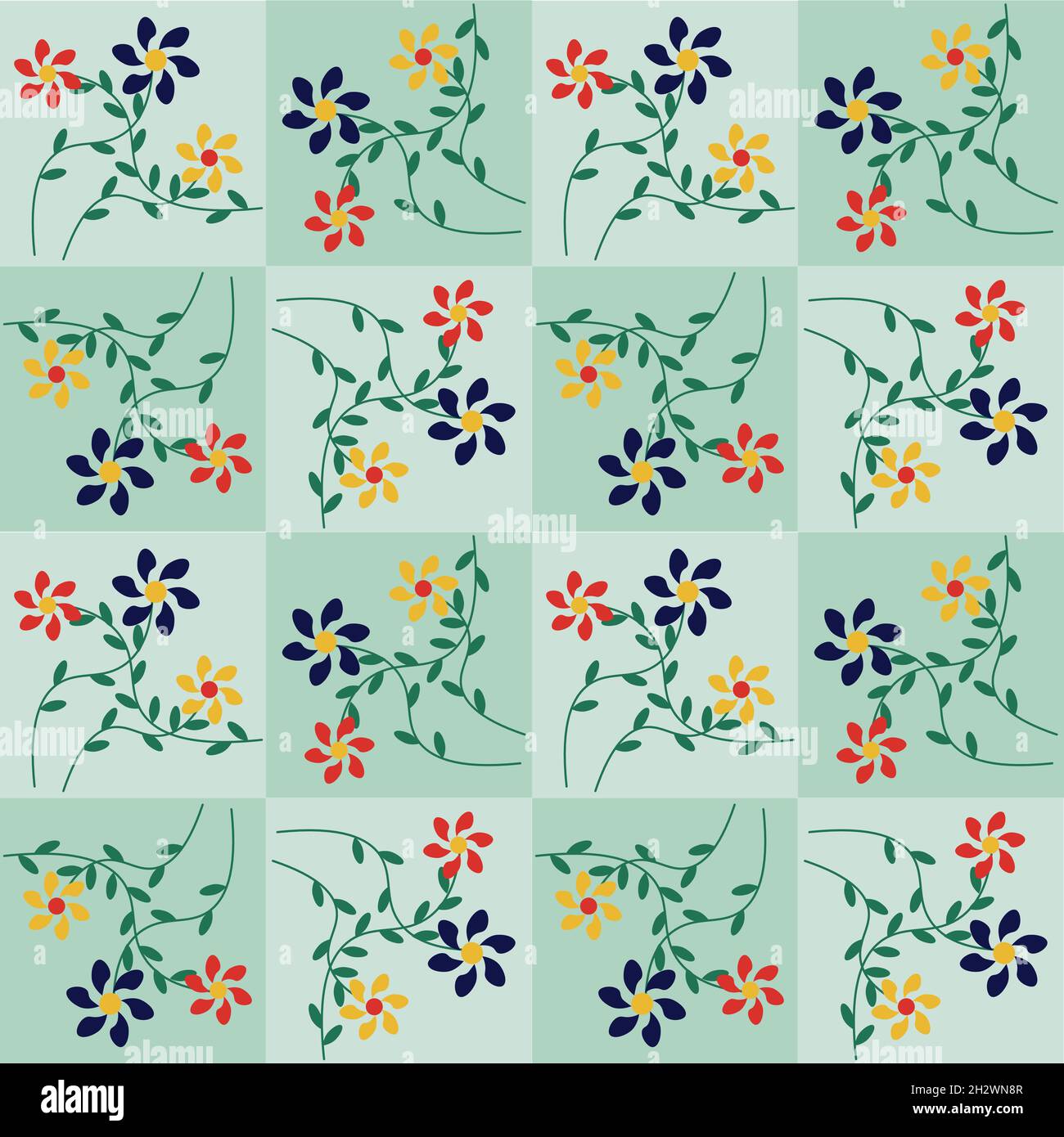 Floral pattern on square tiles. A square with a simple color pattern ...