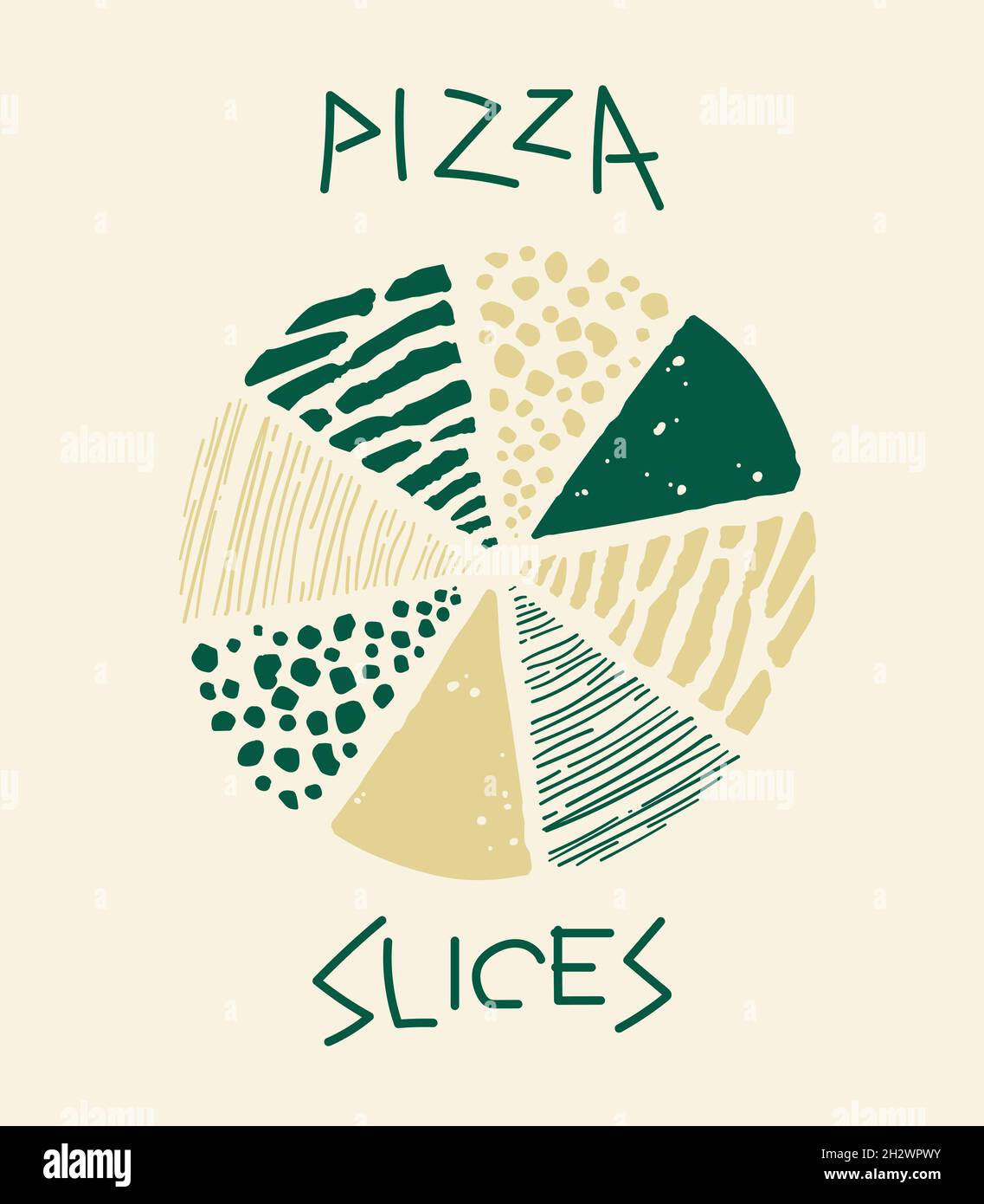 Modern stylized pizza box collage poster, in green and sand colors ...