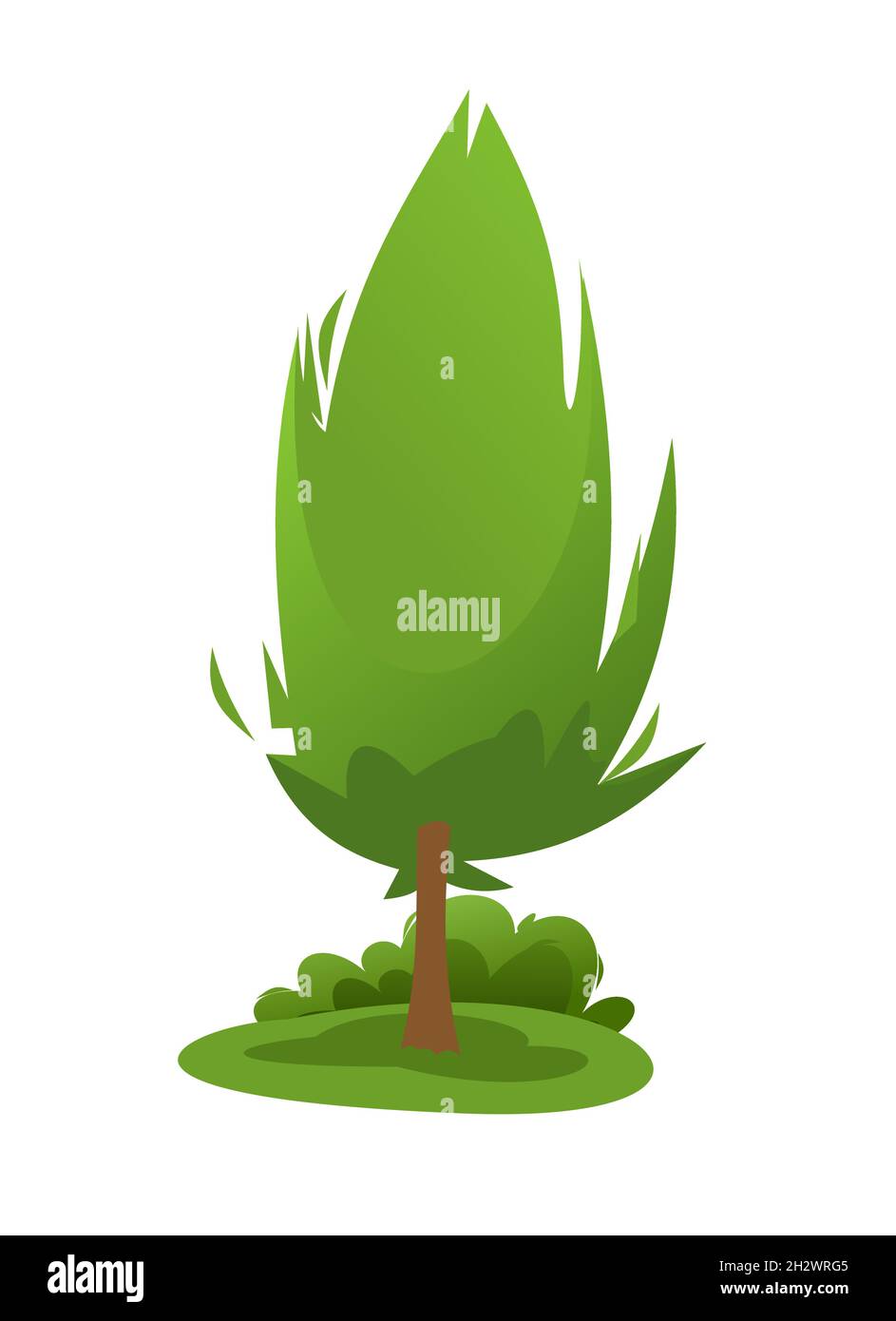 Young green tree or bush. Beautiful foliage and shape. Cartoon style ...