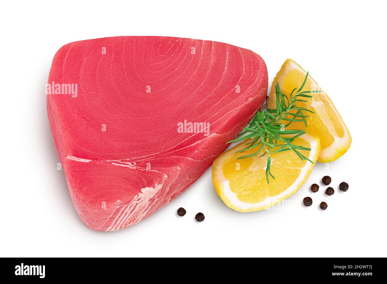 Fresh tuna fish fillet steak with rosemary, lemon and peppercorns ...