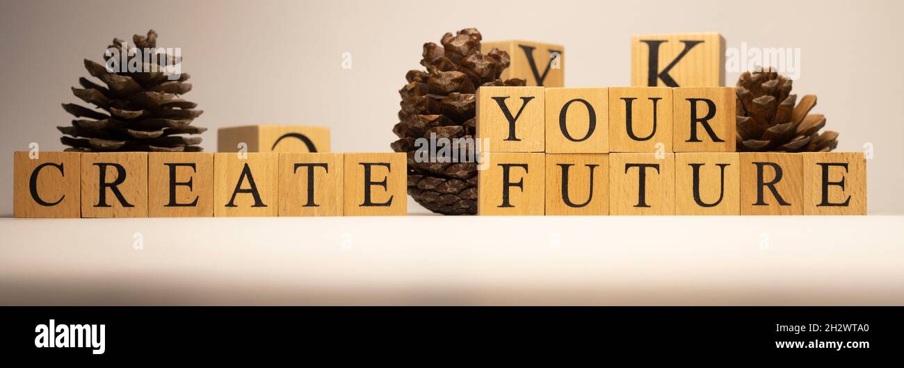 create your future word background on wooden blocks. close up Stock ...