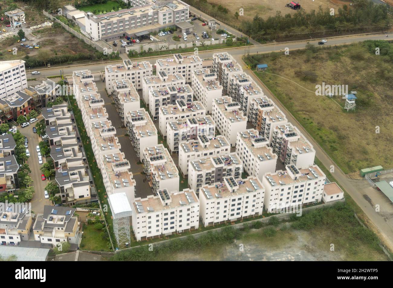 Aerial view of rows of apartment buildings in Nairobi, Kenya Stock ...