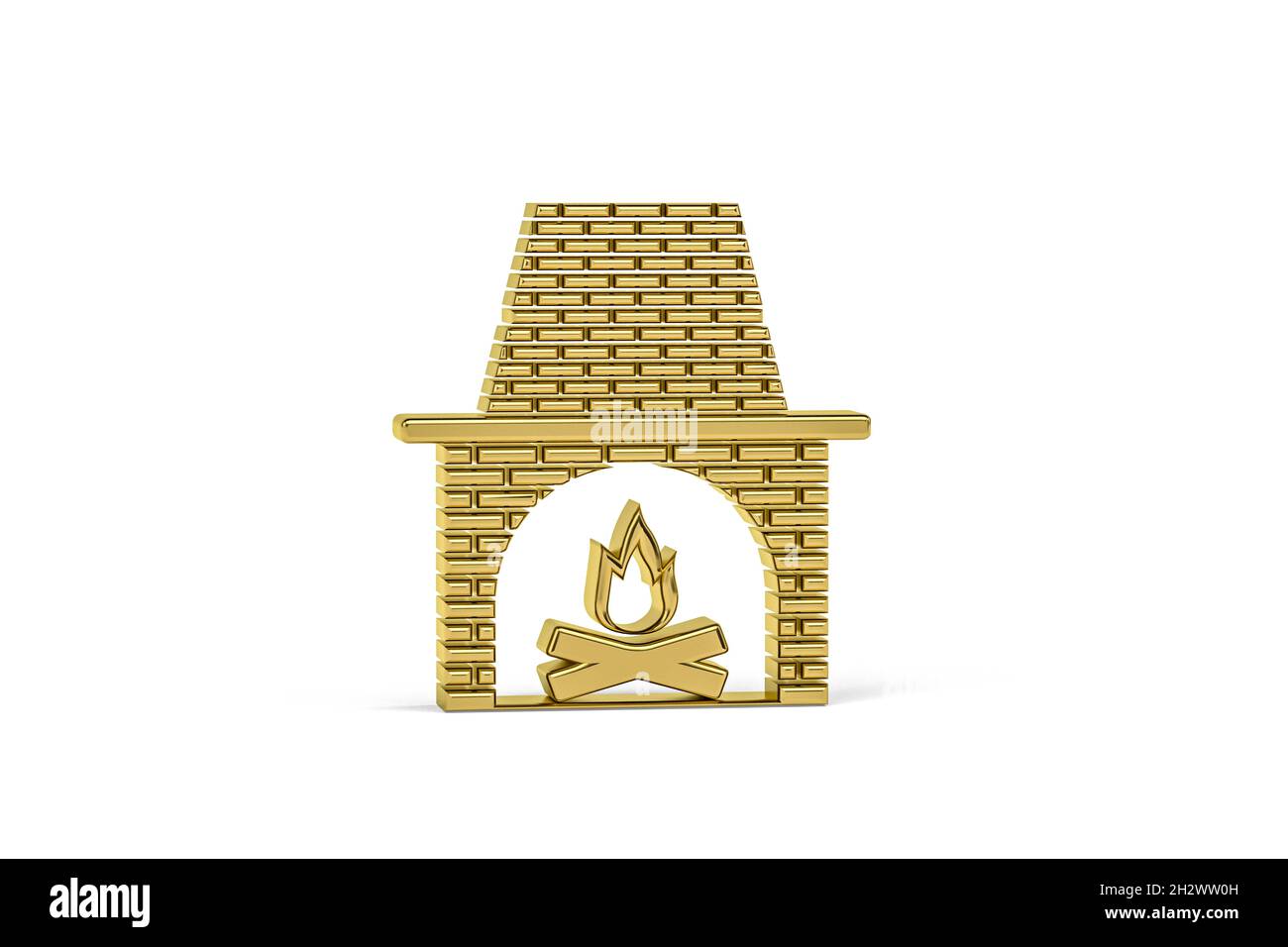 Golden 3d fireplace icon isolated on white background - 3d render Stock ...