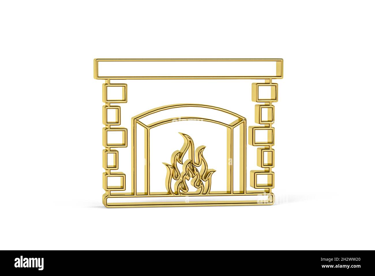 Golden 3d fireplace icon isolated on white background - 3d render Stock ...