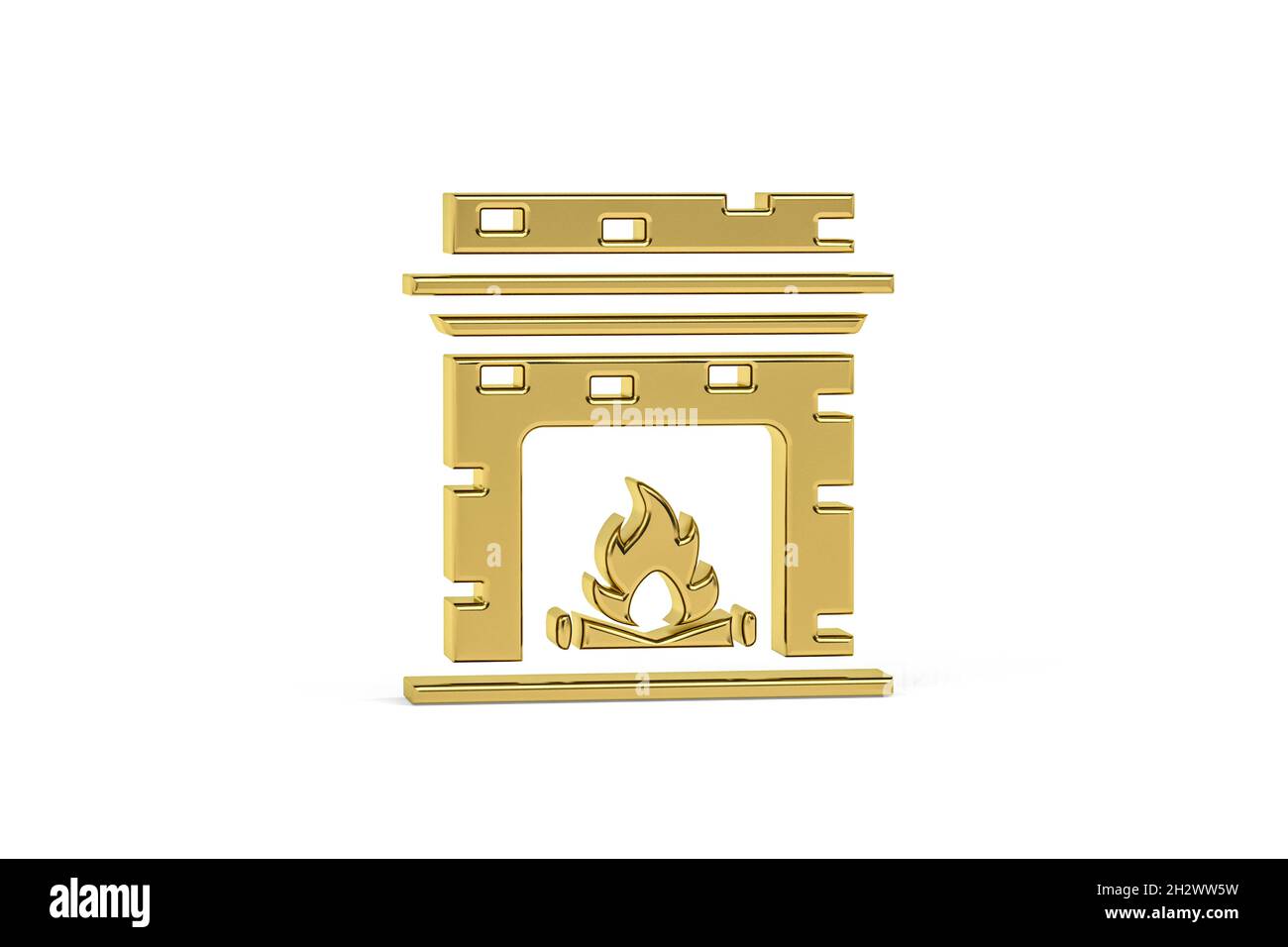Golden 3d fireplace icon isolated on white background - 3d render Stock ...