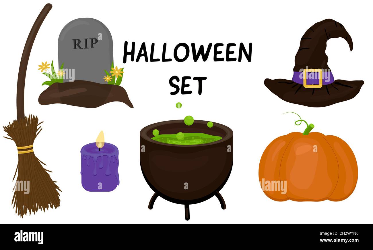 Collection of items for halloween in flat style Stock Vector Image ...