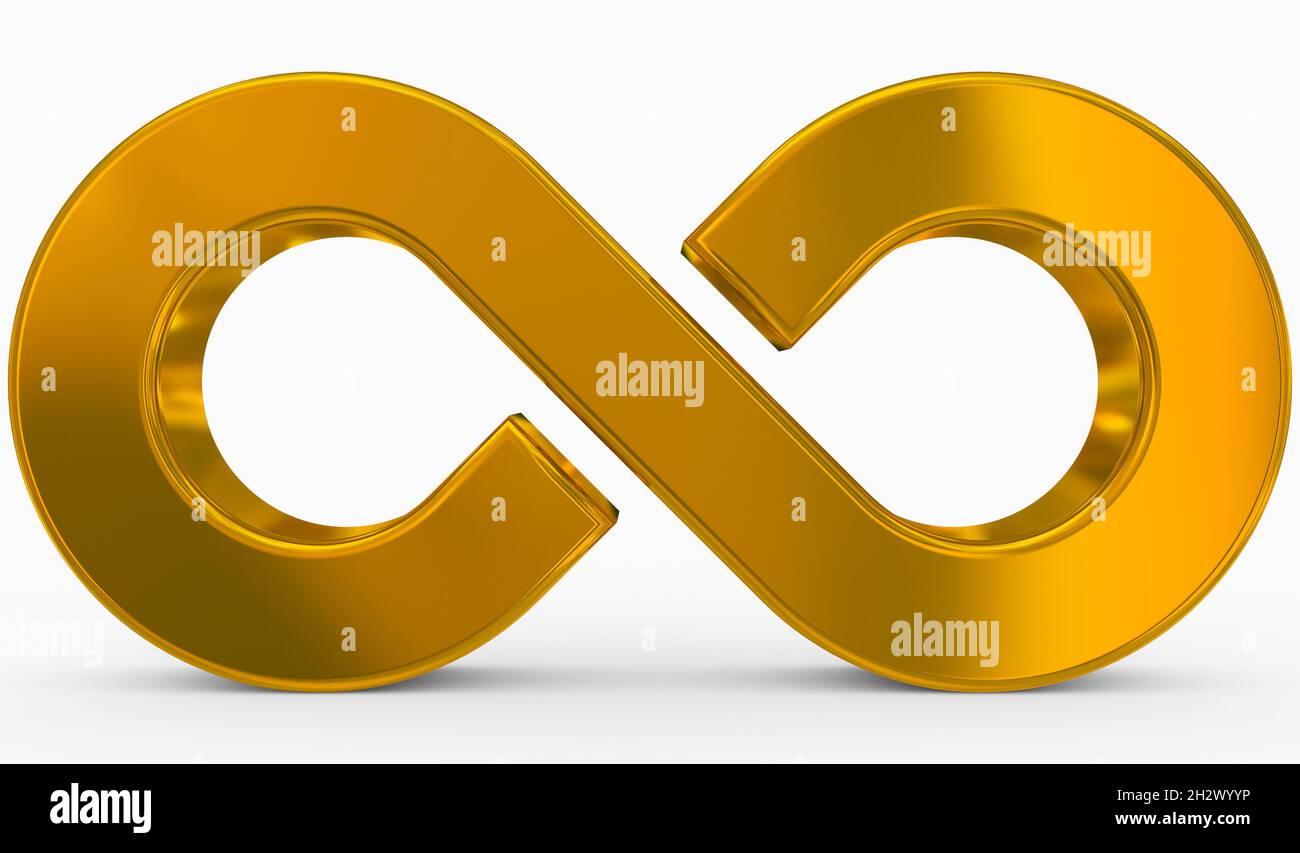 Infinity symbol 3d golden isolated on white background - 3d rendering ...