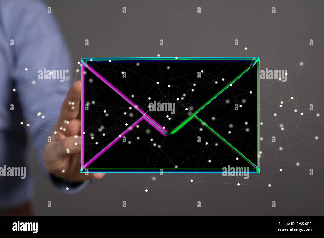 A male's hand pointing to illustrated an email inbox electronic ...