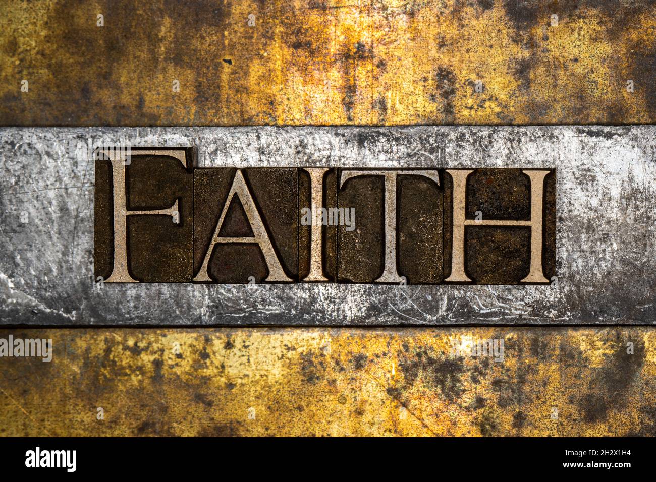 Faith text message on textured grunge copper and vintage gold ...