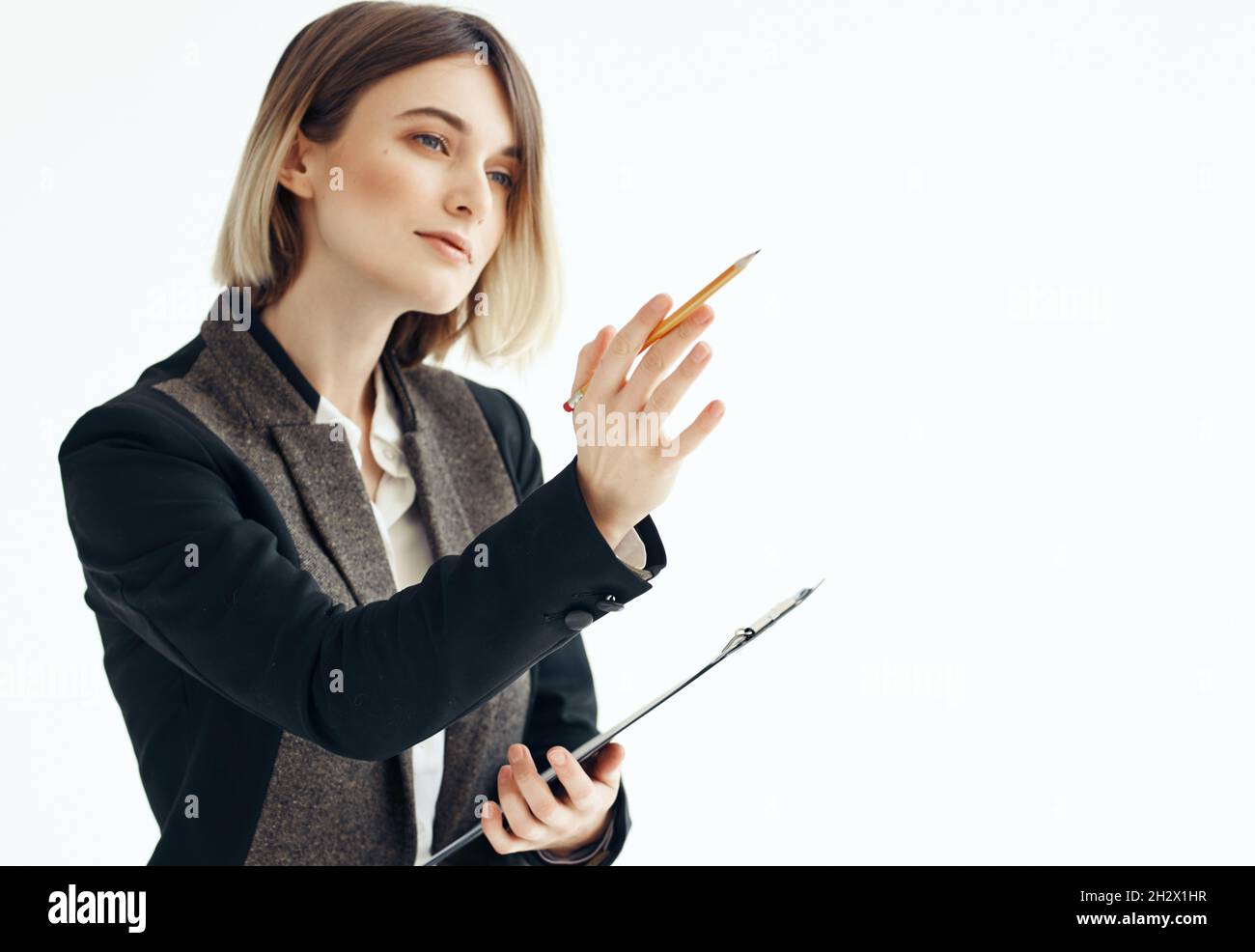 Business woman documents work self-confidence manager Stock Photo - Alamy