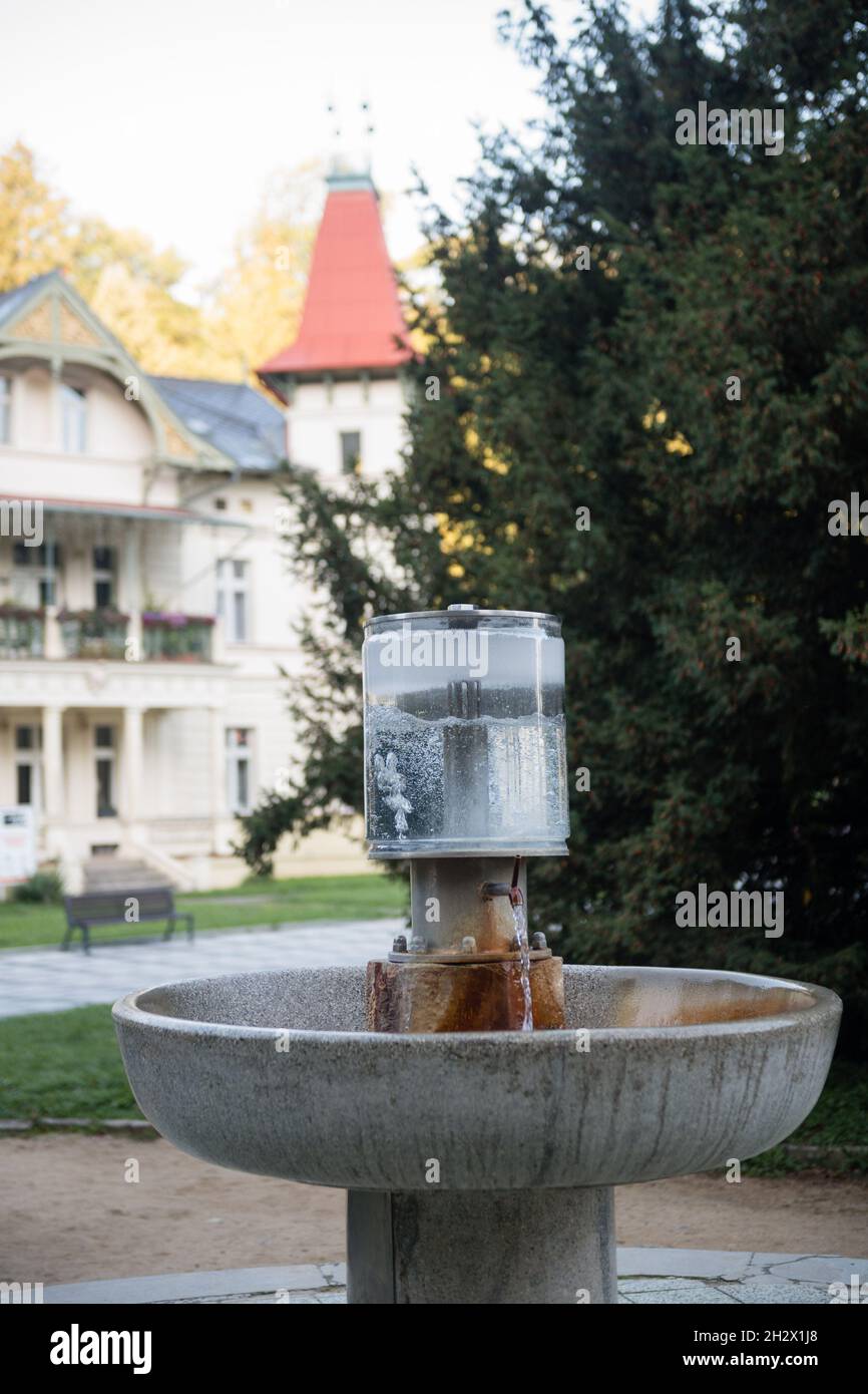 Public natural healing mineral water, spring with mineralized water in ...