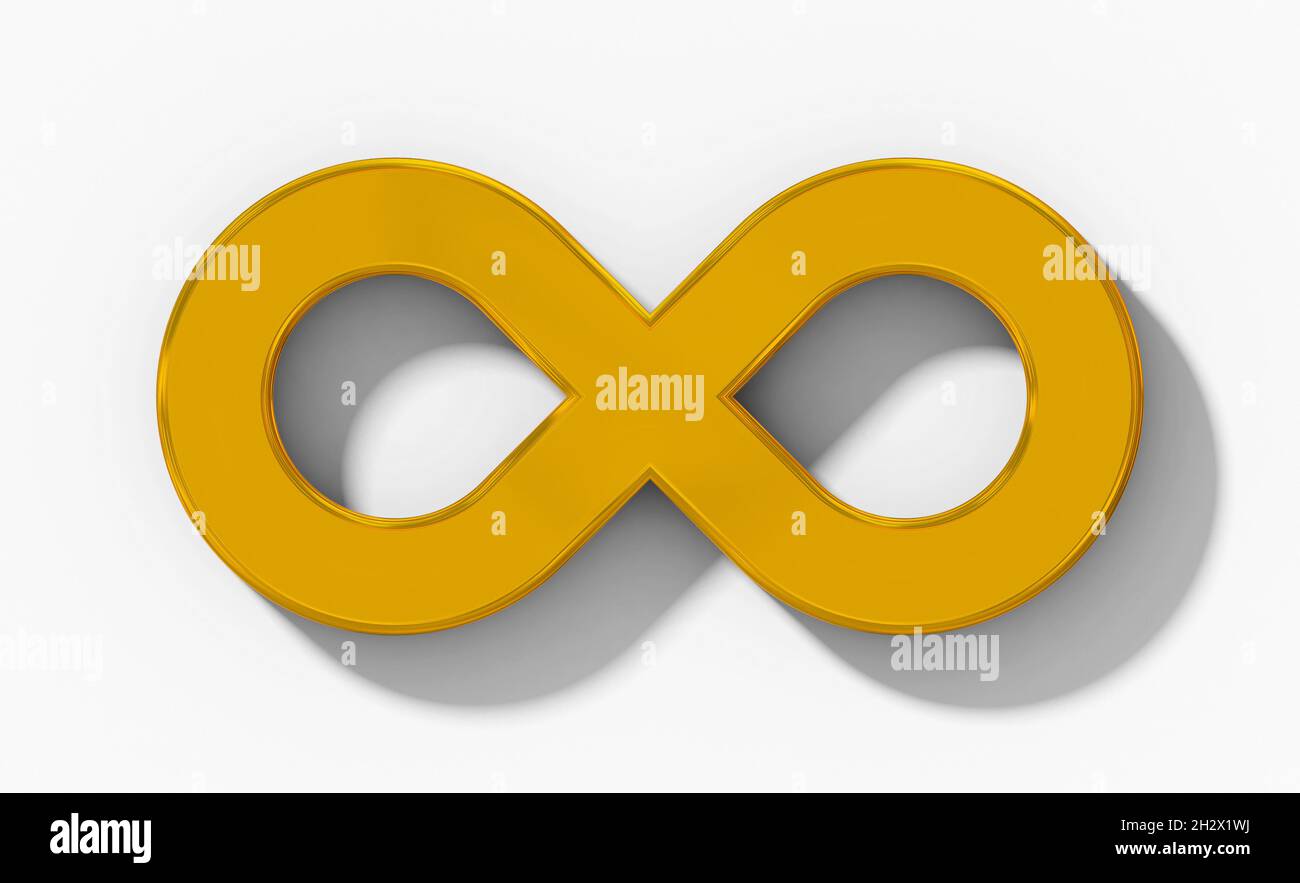 Infinity symbol 3d golden isolated orthogonal with shadow on white ...