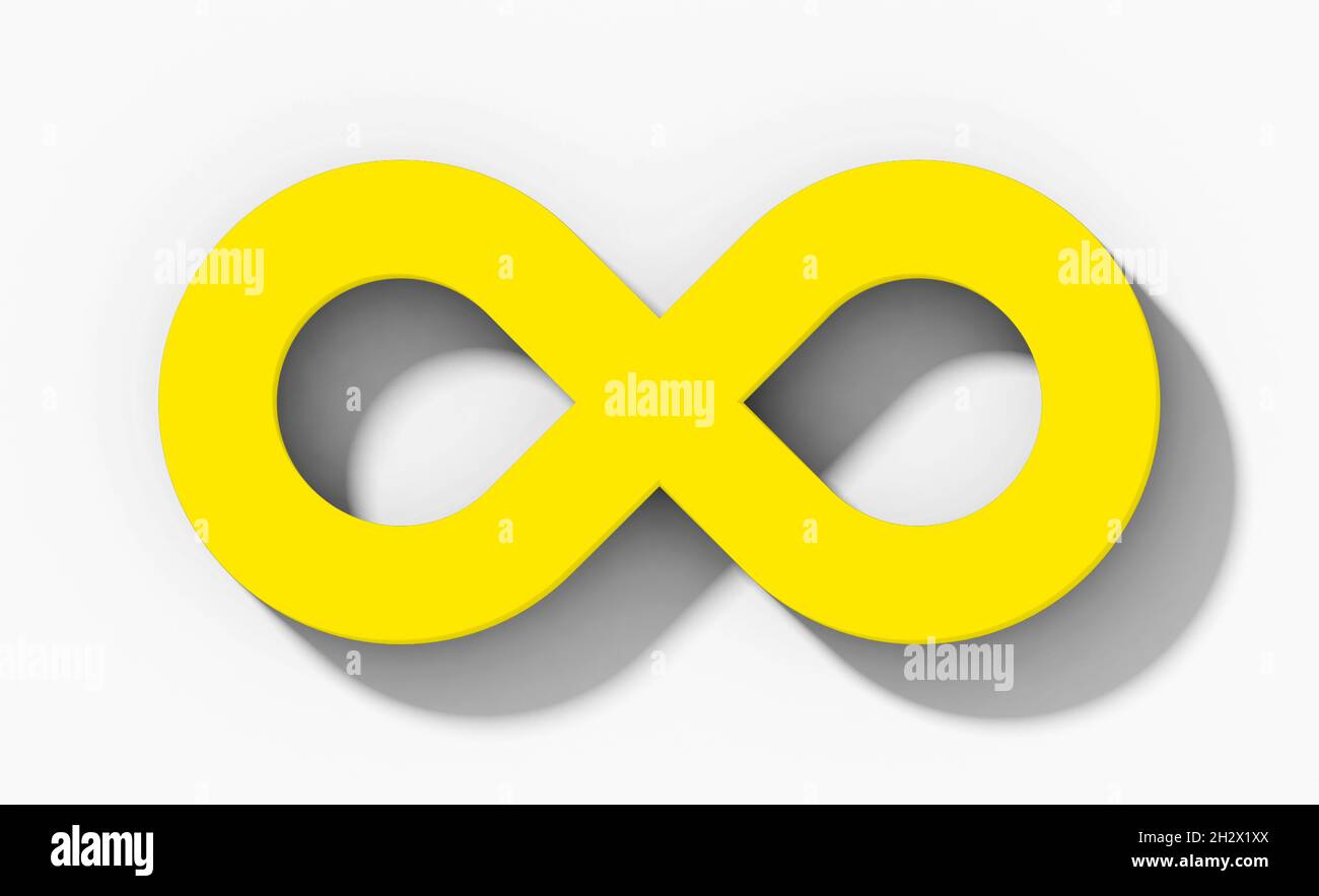 Infinity symbol 3d yellow isolated orthogonal with shadow on white ...