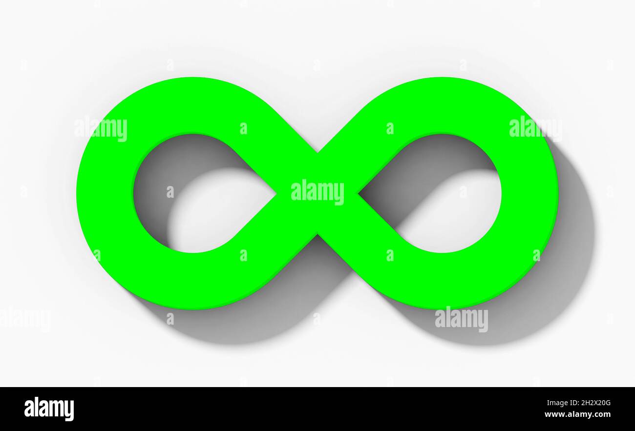 Infinity symbol 3d green isolated orthogonal with shadow on white ...