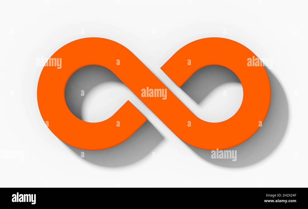 Infinity symbol 3d orange isolated orthogonal with shadow on white ...