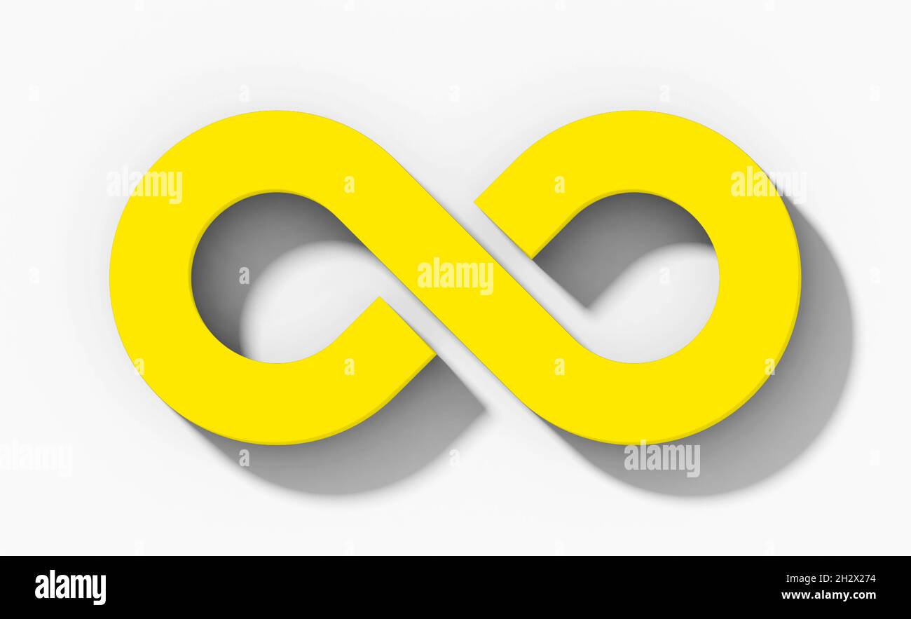 Infinity symbol 3d yellow isolated orthogonal with shadow on white ...