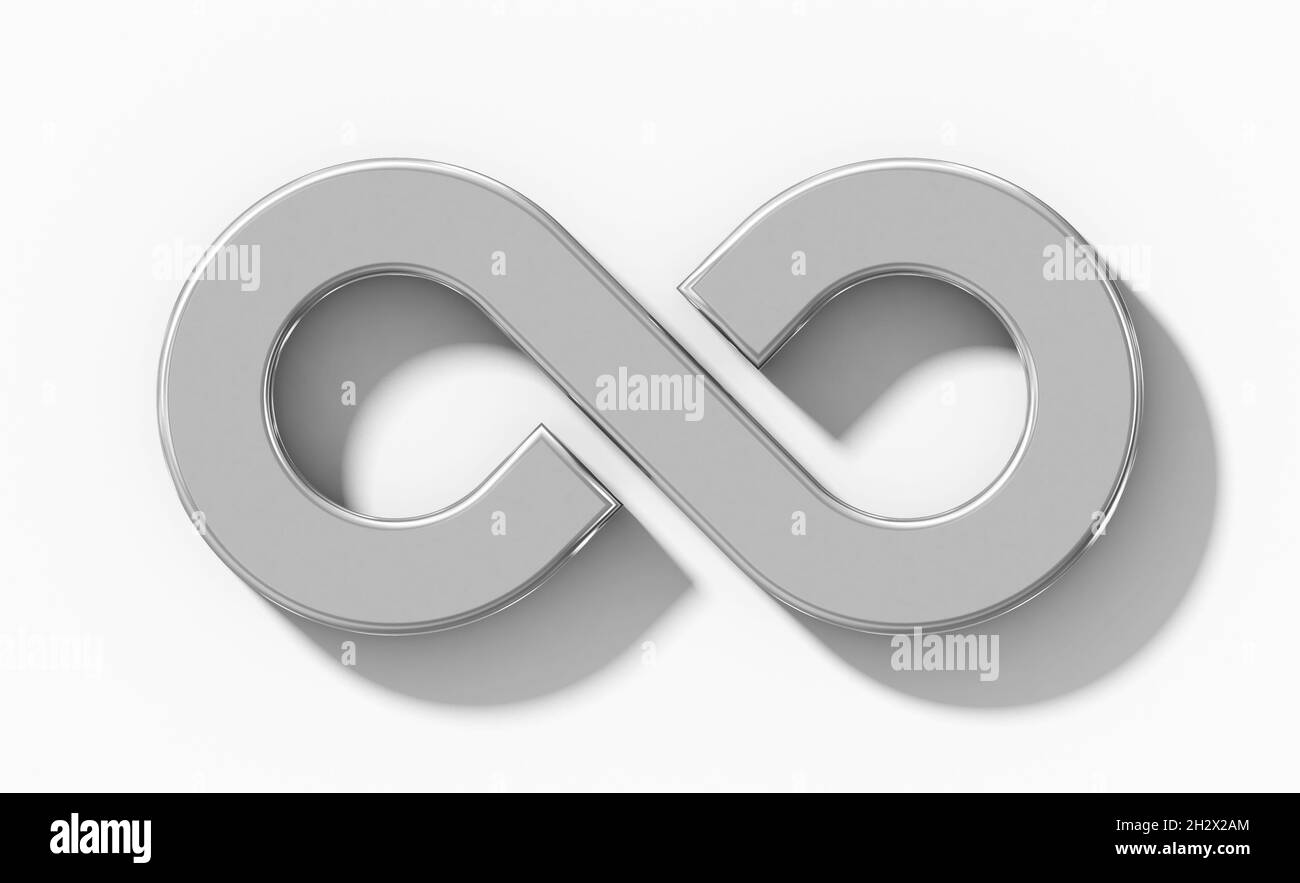 Infinity symbol 3d silver isolated orthogonal with shadow on white ...
