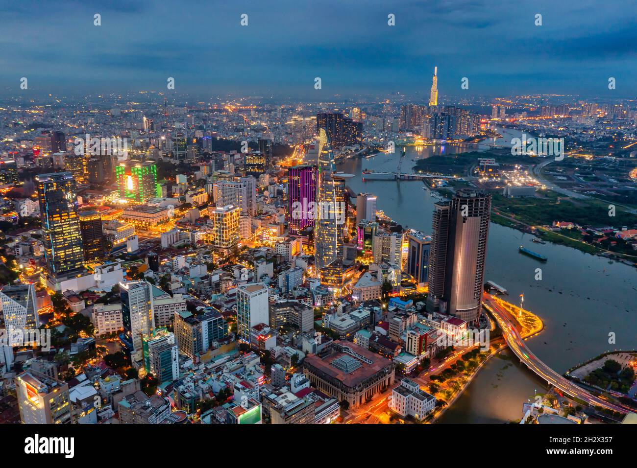 Aerial photo of Ho Chi Minh city skyline at night Stock Photo - Alamy