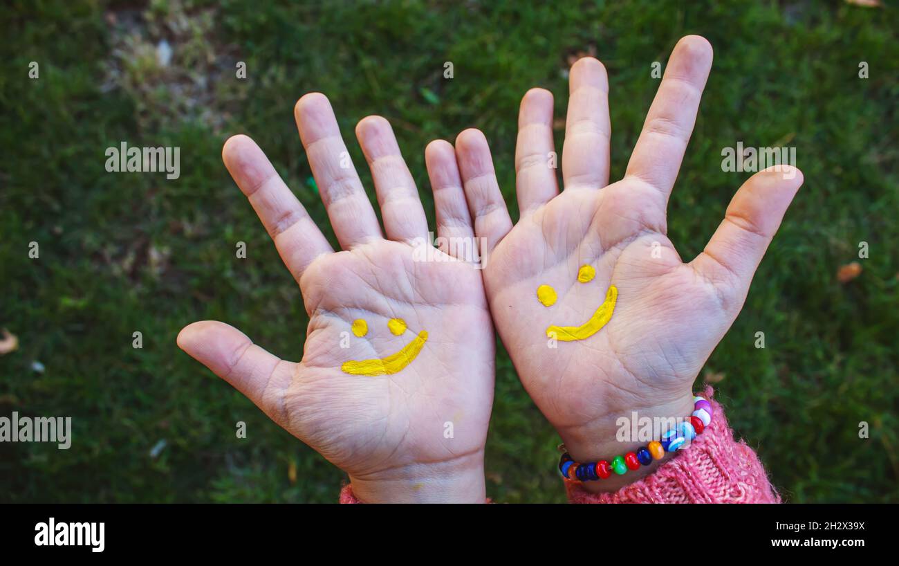 children hands in colors. Summer photo. Selective focus. nature Stock ...