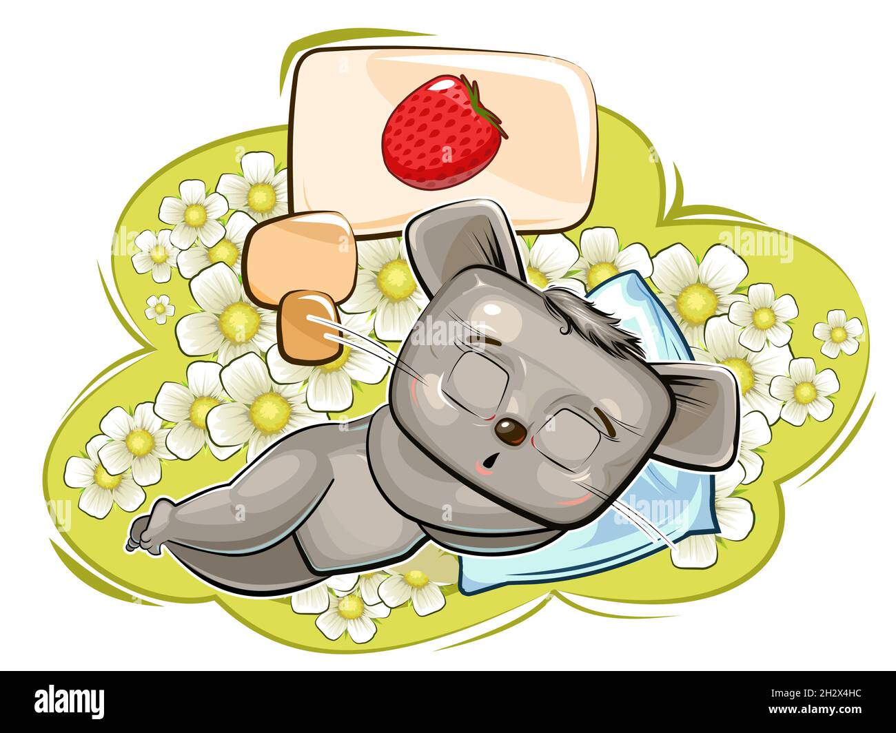 Baby Mouse. Meadow and ripe strawberry are dreaming. Childrens ...