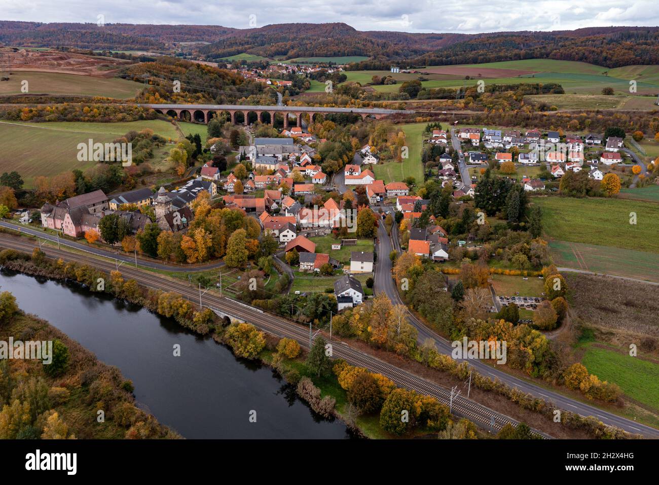 The landscape at Wommen in the Werra Valley between Hesse and Thuringia ...