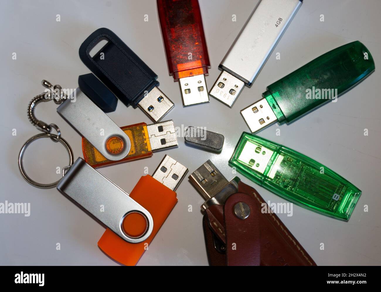 Several USB Sticks in different colours and designs, isolated Stock ...