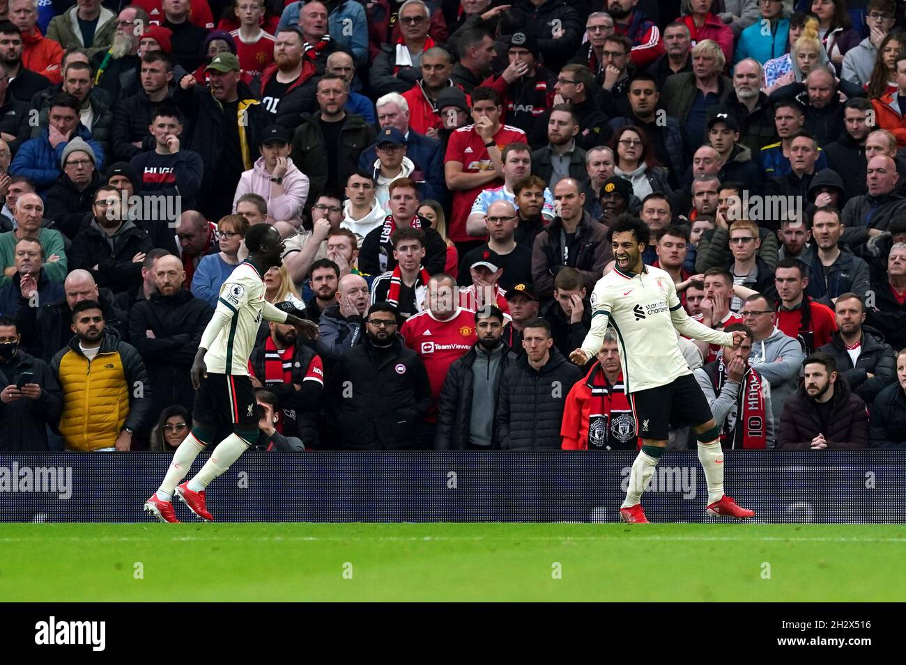 Liverpool's Mohamed Salah celebrates scoring their side's third goal of ...