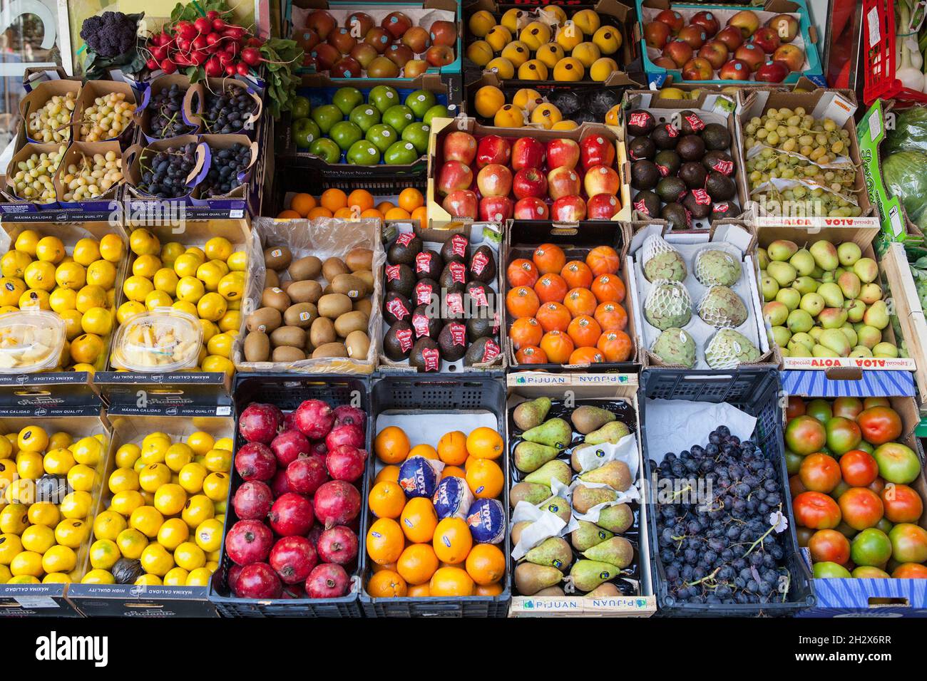 Display of fruit and vegetable at a stall in the Mercado de la Feria ...
