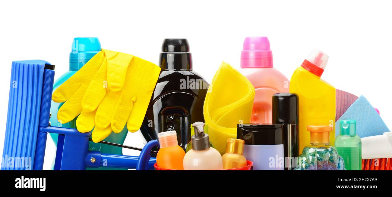 A set of household chemicals isolated on a white background Stock Photo ...