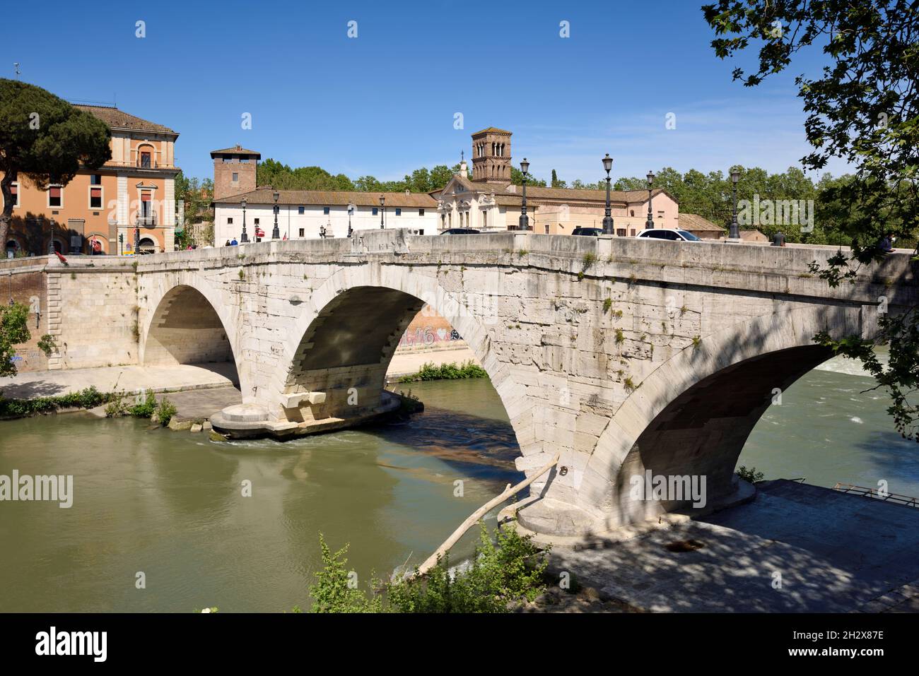 Italy, Rome, Tiber river, Isola Tiberina, Pons Cestius, Ponte Cestio ...