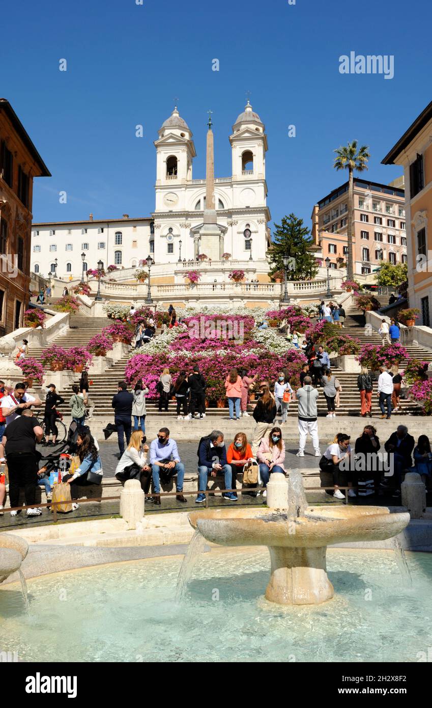 Italy, Rome, Piazza di Spagna, Barcaccia fountain and Spanish Steps ...