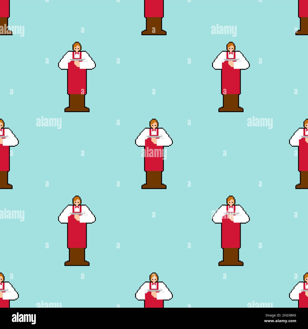 Waiter pixel art pattern seamless. pixelated Service staff in the ...