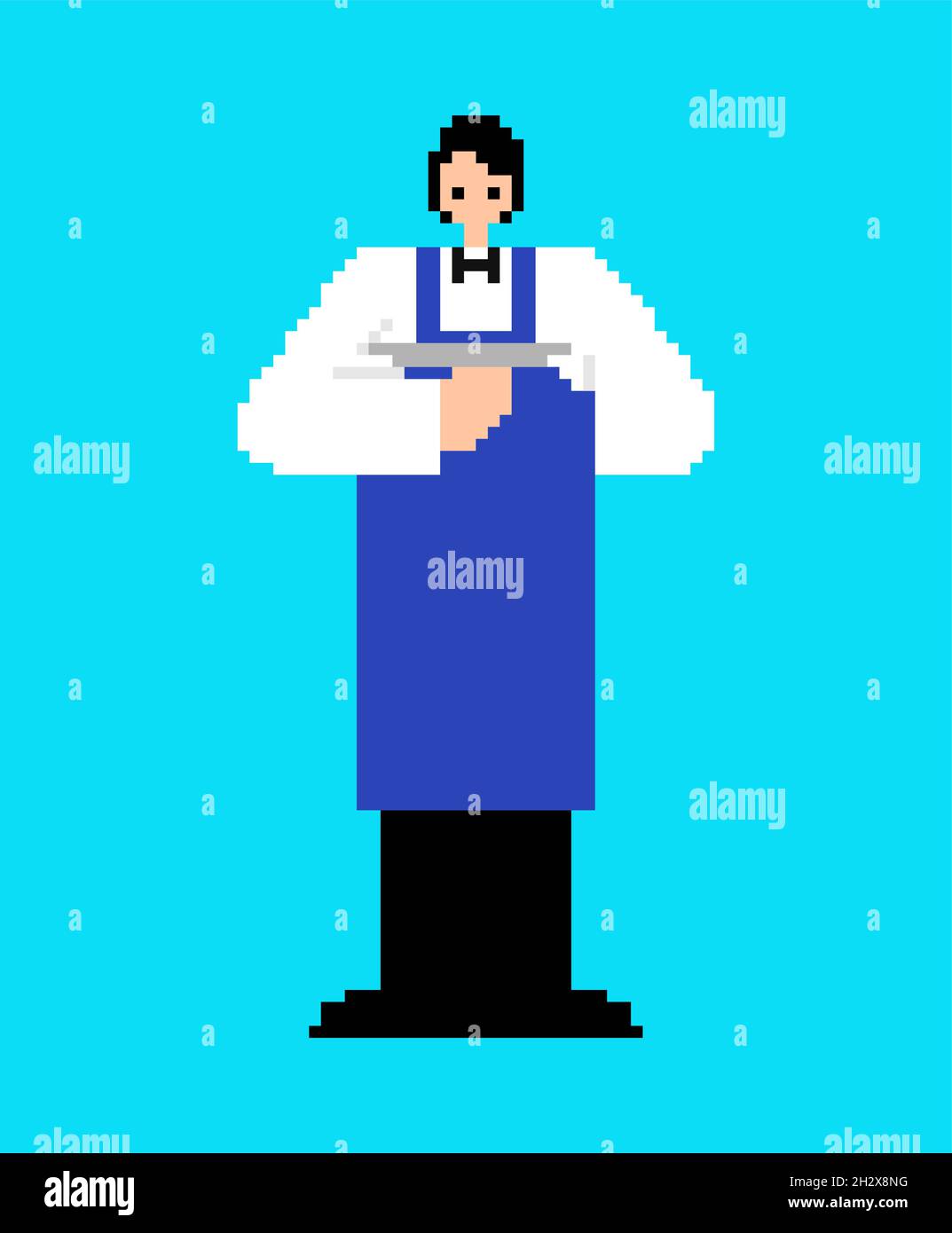 Waiter pixel art. pixelated Service staff in the restaurant. 8bit Stock ...