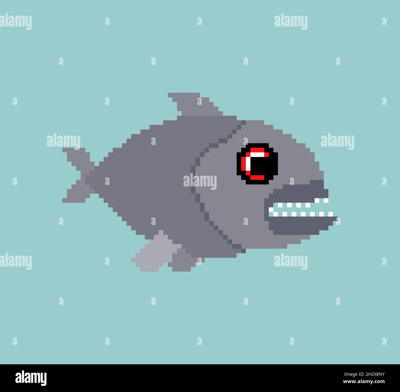 Piranha pixel art. freshwater fish pixelated. 8 bit vector illustration ...