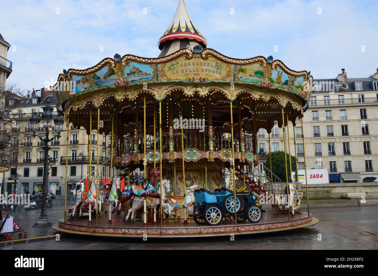 View of the Eiffel Tower with carousel beside, Paris, France Stock ...