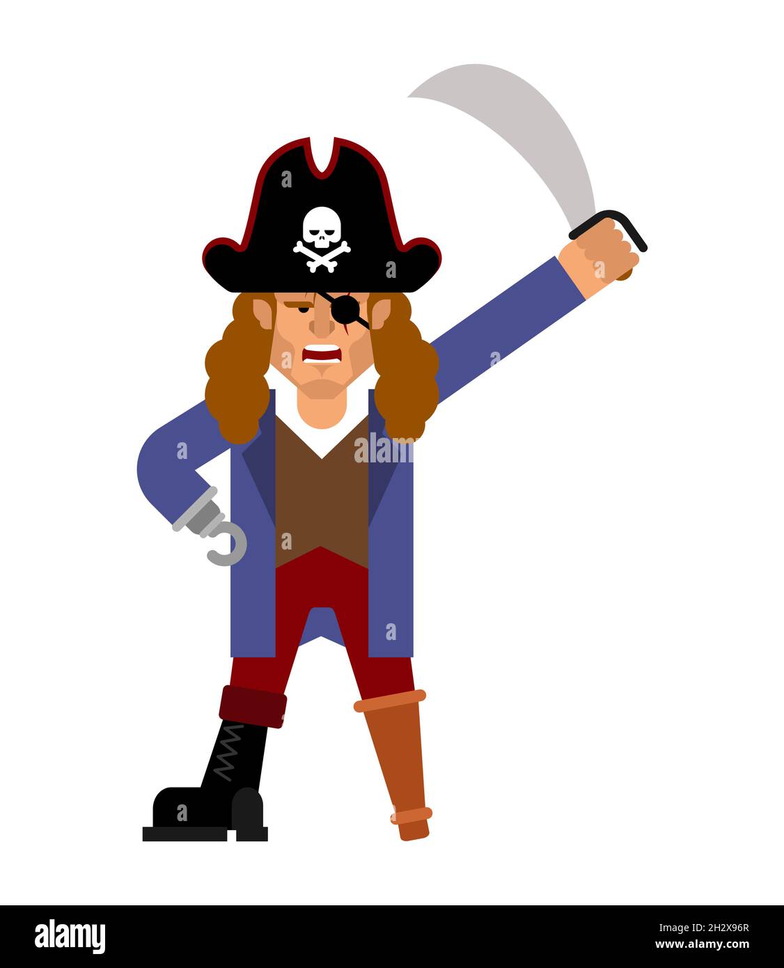 Pirate isolated. Filibuster with hook and wooden leg. buccaneer vector ...