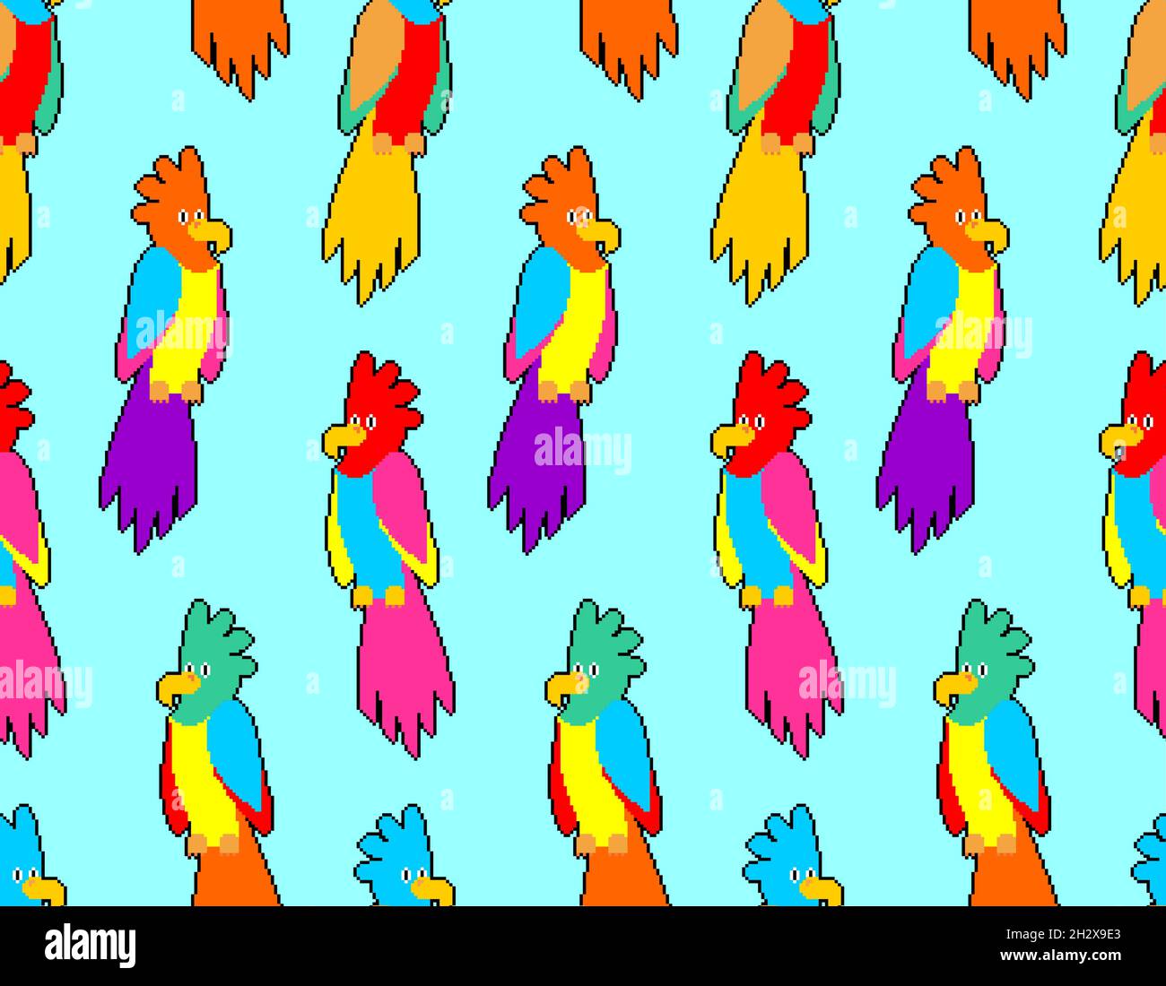 Parrot pixel art pattern seamless. pixelated Talking bird for pirate ...
