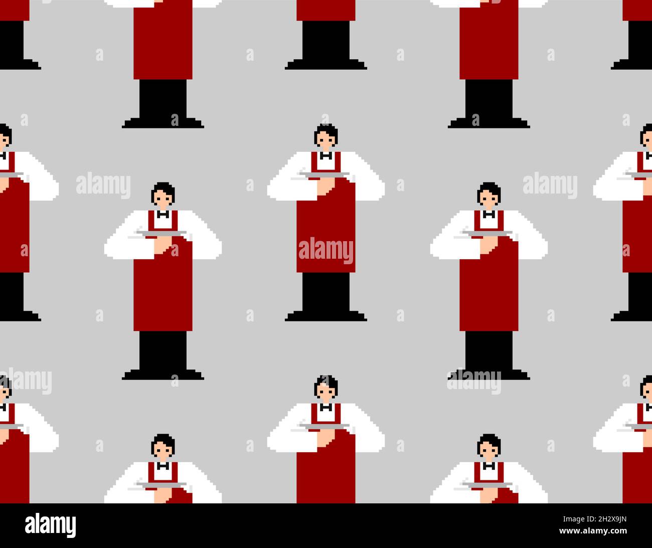 Waiter pixel art pattern seamless. pixelated Service staff in the ...