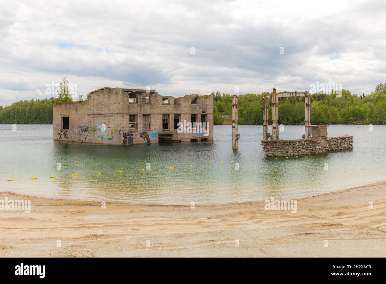 Abandoned Rummu quarry, Estonia. Former prison and sandy hills Stock ...