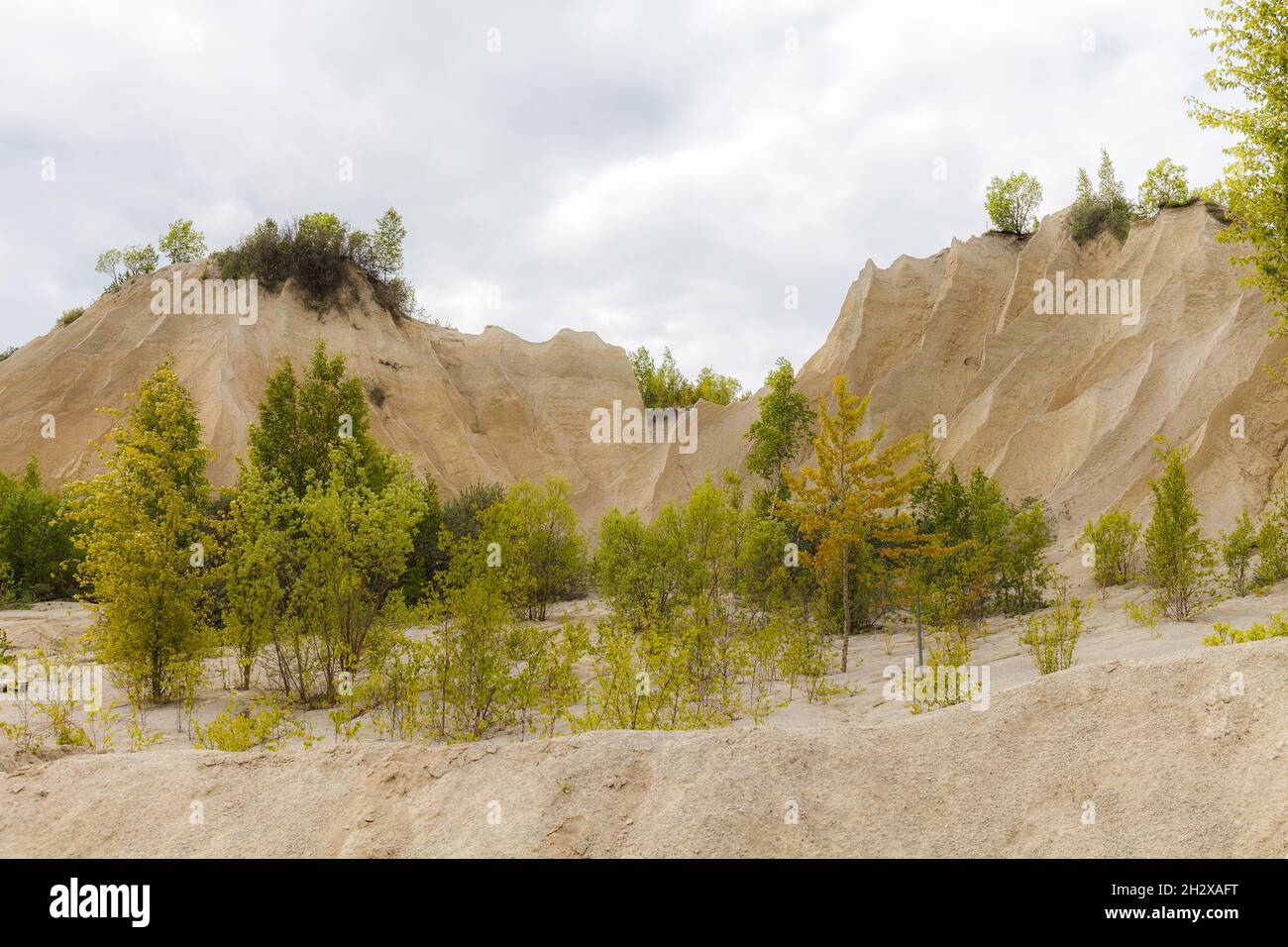 Abandoned Rummu quarry, Estonia. Former prison and sandy hills Stock ...