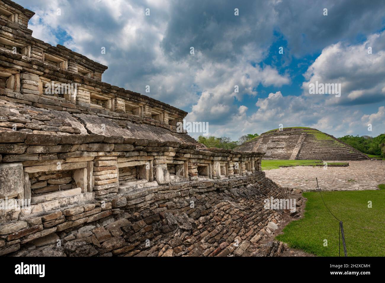 Detail of an ancient pyramid at the EL Tajin archeological site, in ...