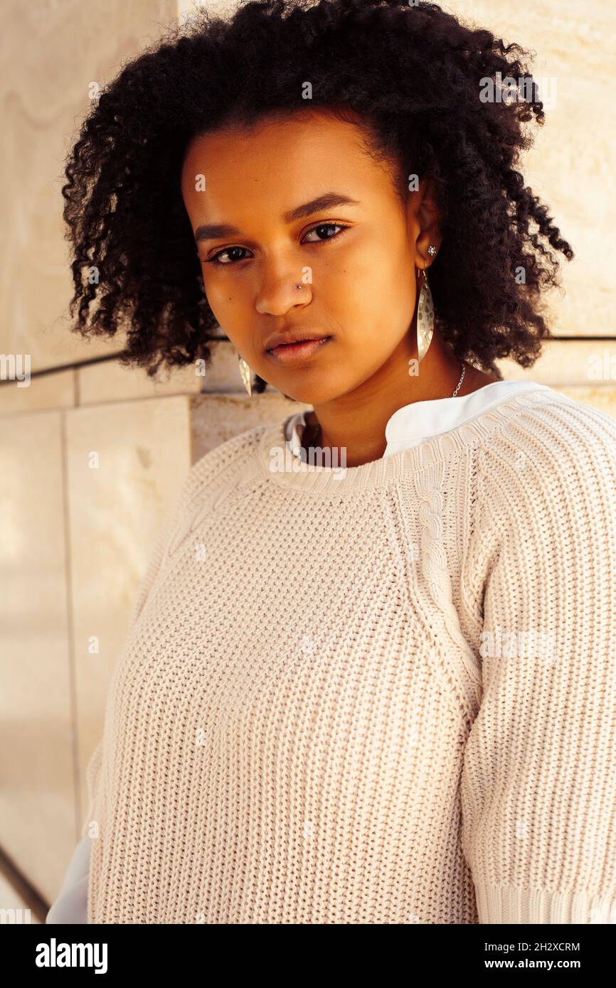 Young Pretty African Girl Posing Cheerful On City Background Lifestyle