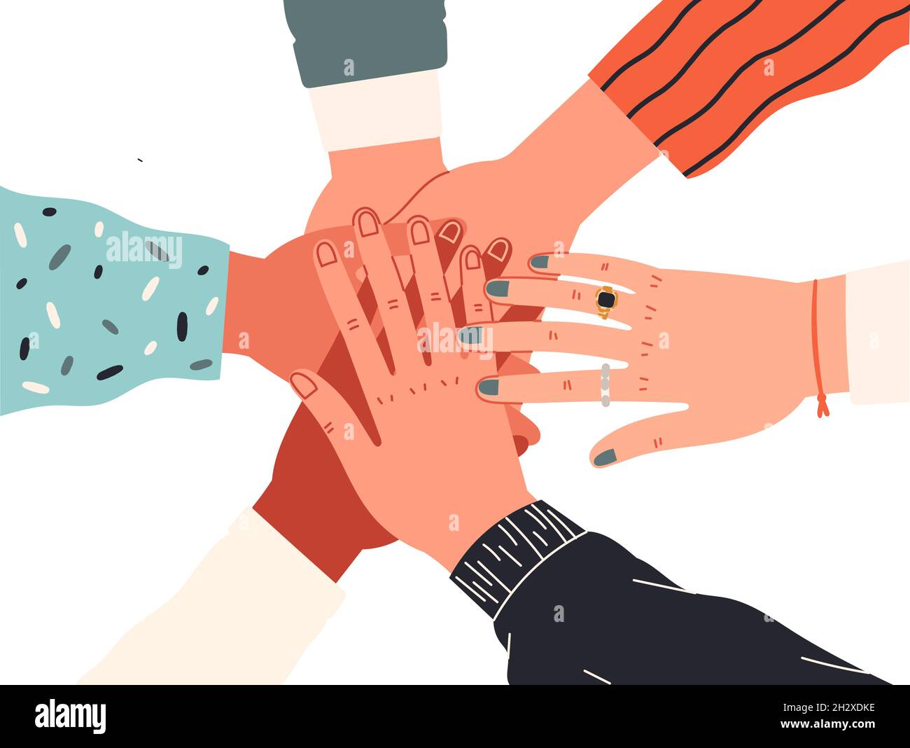 People put their hands together as a group united by common values ...