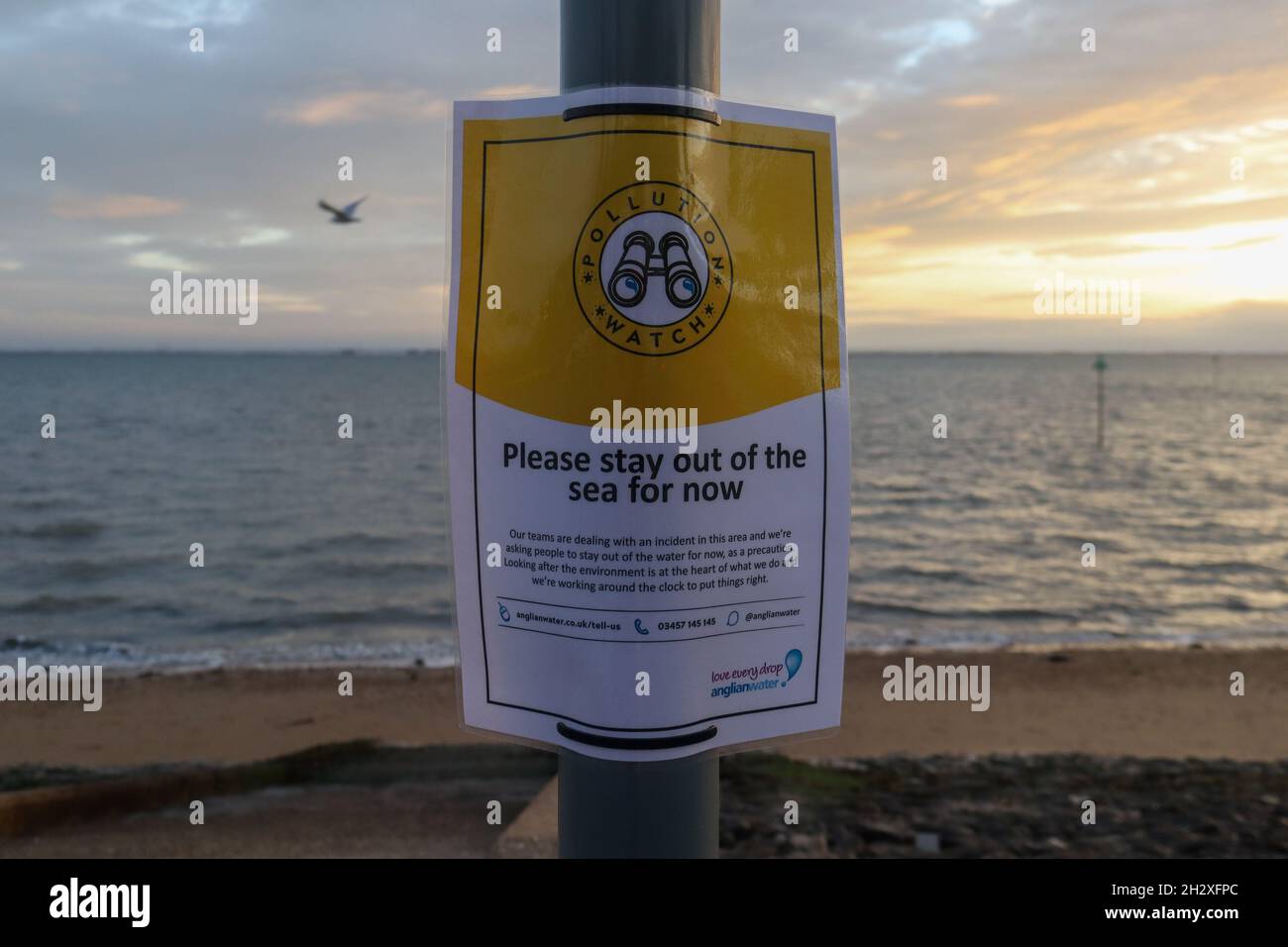 24th Oct, 2021. Southend on Sea, UK. Warning signs along the seafront ...