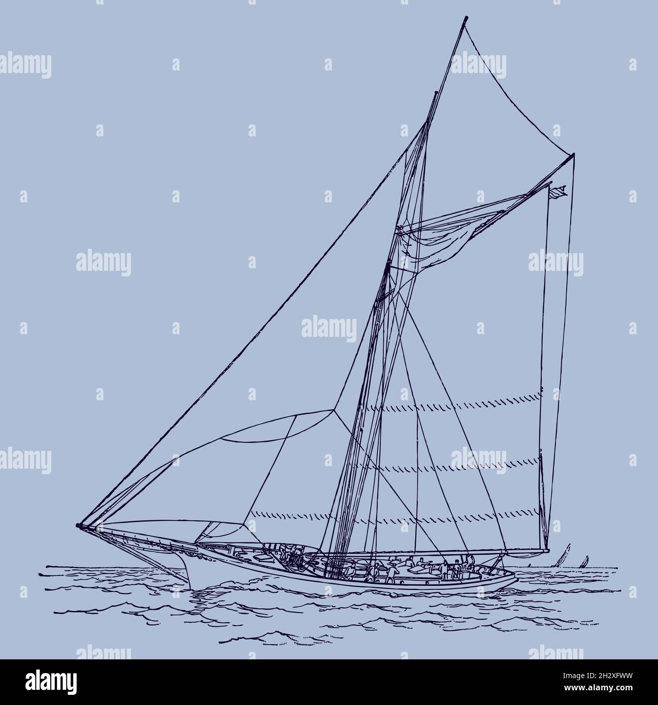 Sailing crew setting sails on sloop at yachting regatta, isolated on ...