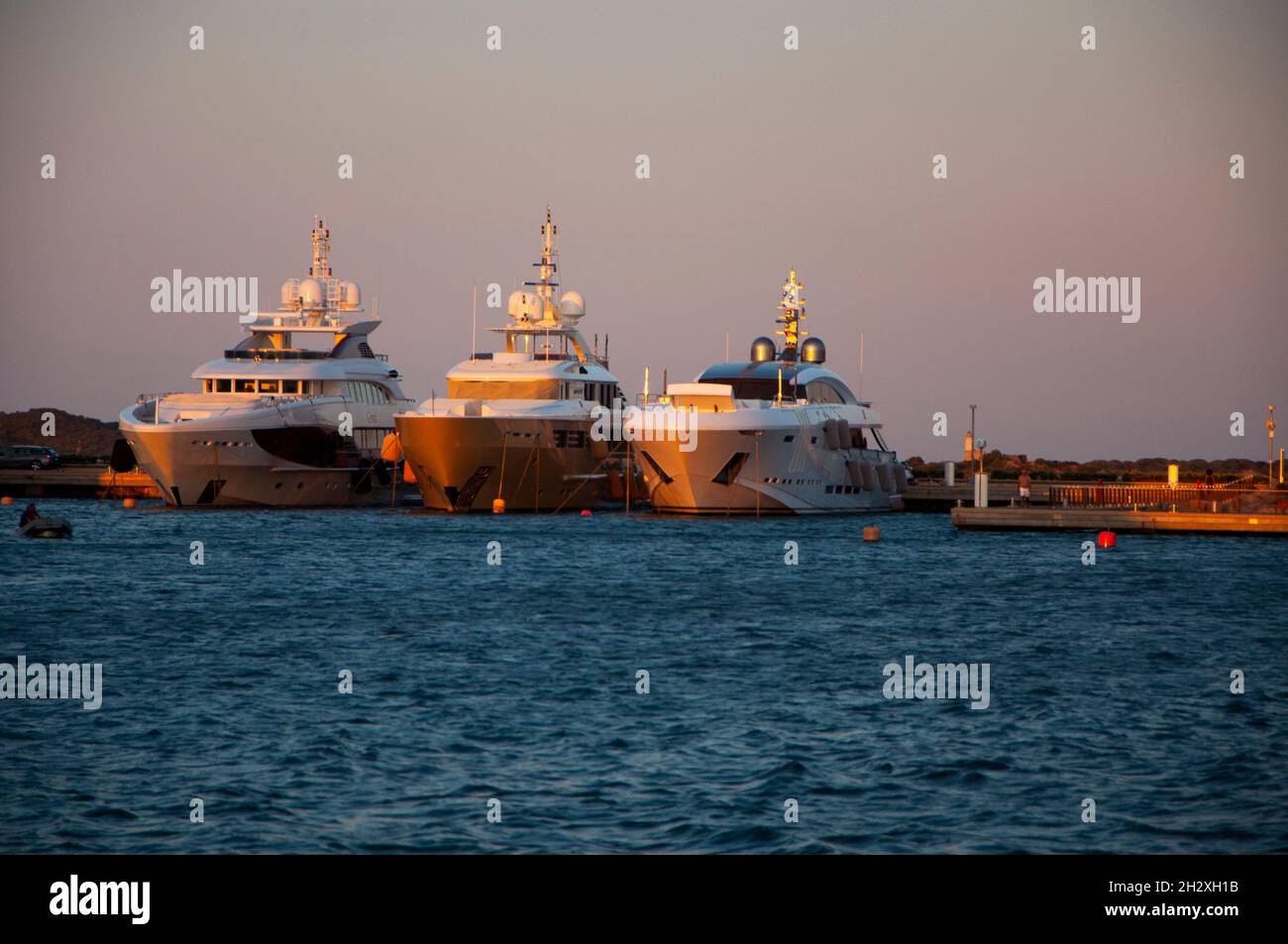 Panoramic view of marina di Olbia port and yacht marina at sunset Stock ...