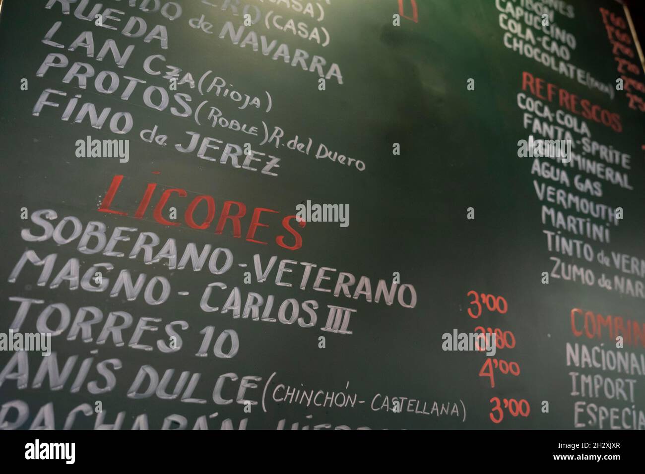 A bar menu in the Barrio de las Letras in Madrid, Spain Stock Photo - Alamy